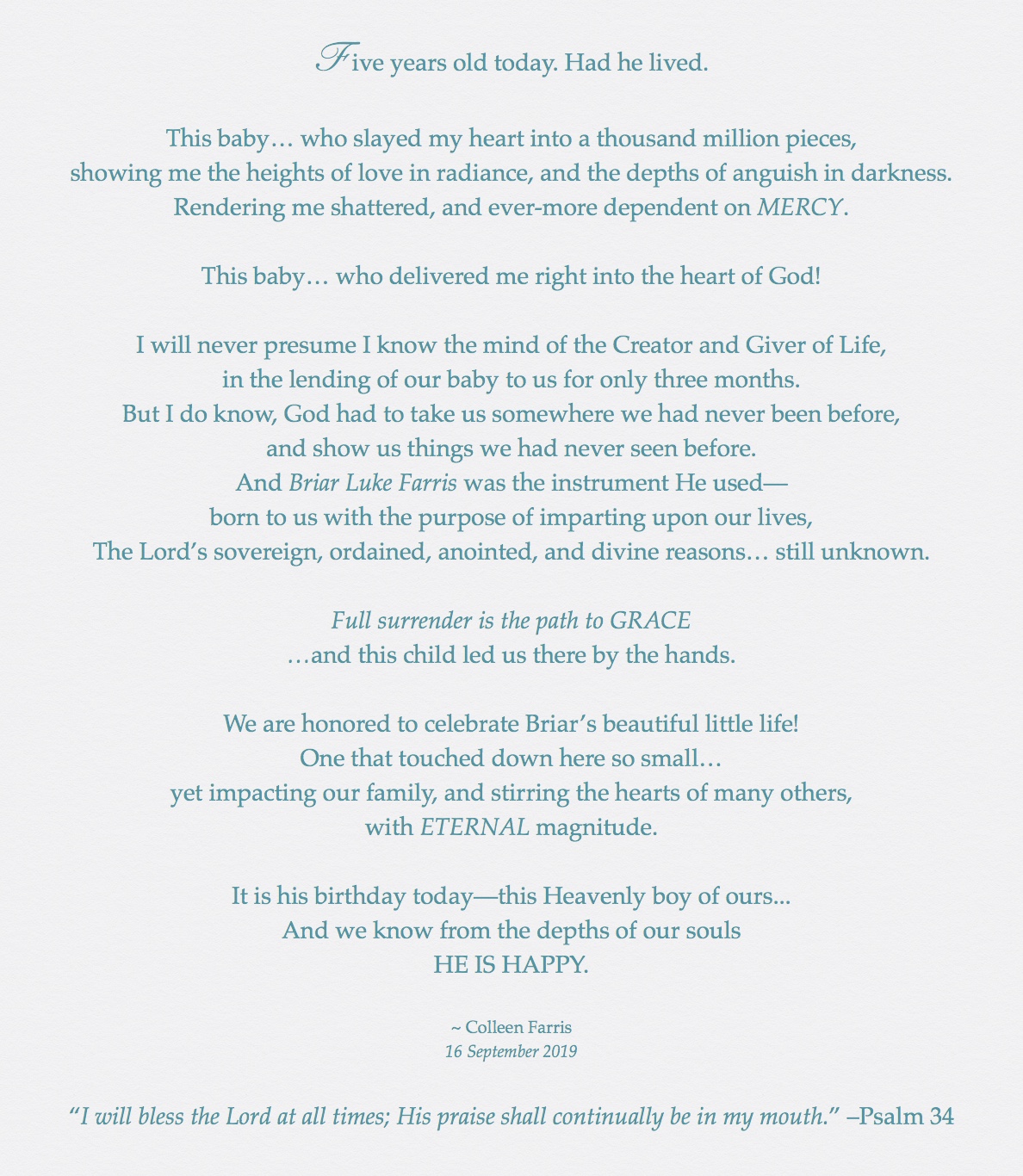 Five Years Old – Colleen Farris